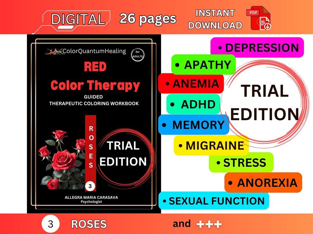 Trial Edition: Red Color Therapy, Roses Coloring Design Therapeutic ...