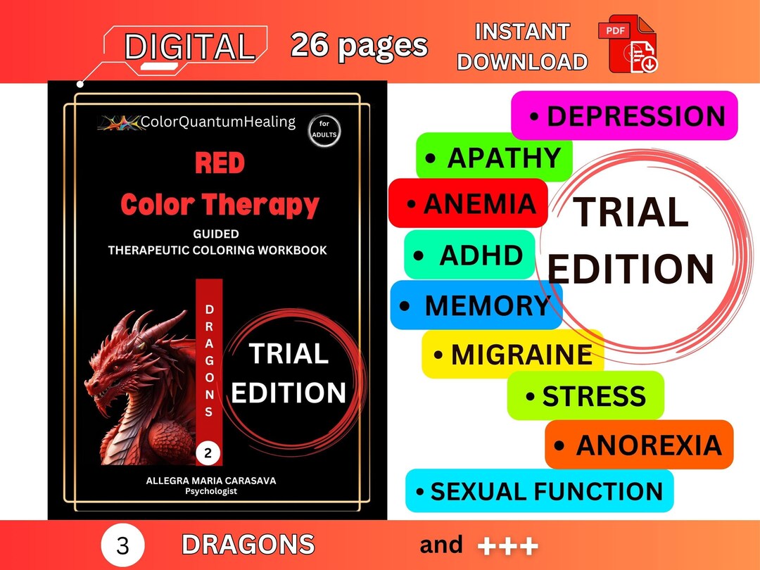 Trial Edition: DRAGONS Coloring Design, Red Color Therapy, Therapeutic ...