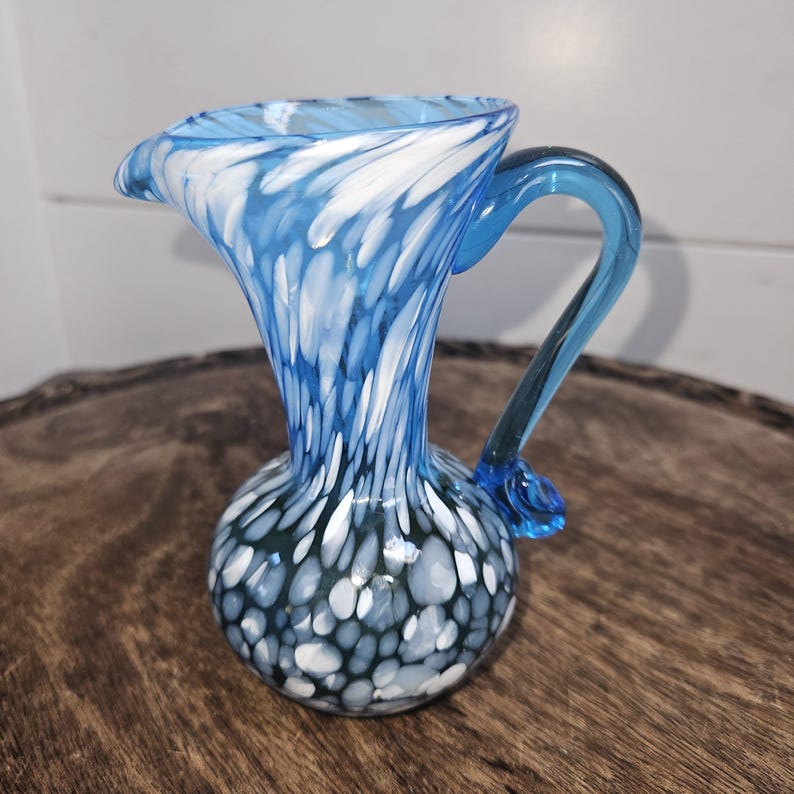 Azure Blue Vintage Glass West Virginia Glass Co White Blue Pitcher Bud ...