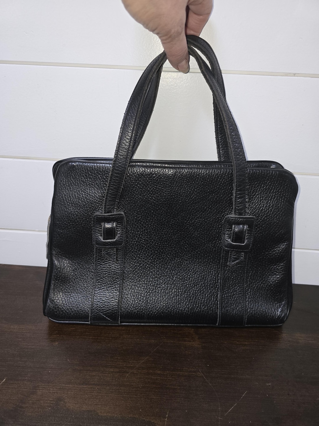 Vintage Black Leather 50s 60s Hand Bag Top Handle - Etsy