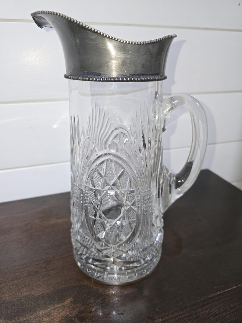 Vintage Brilliant Cut Glass Pitcher With Silver Plated Spout - Etsy