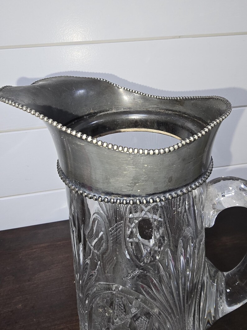 Vintage Brilliant Cut Glass Pitcher With Silver Plated Spout - Etsy