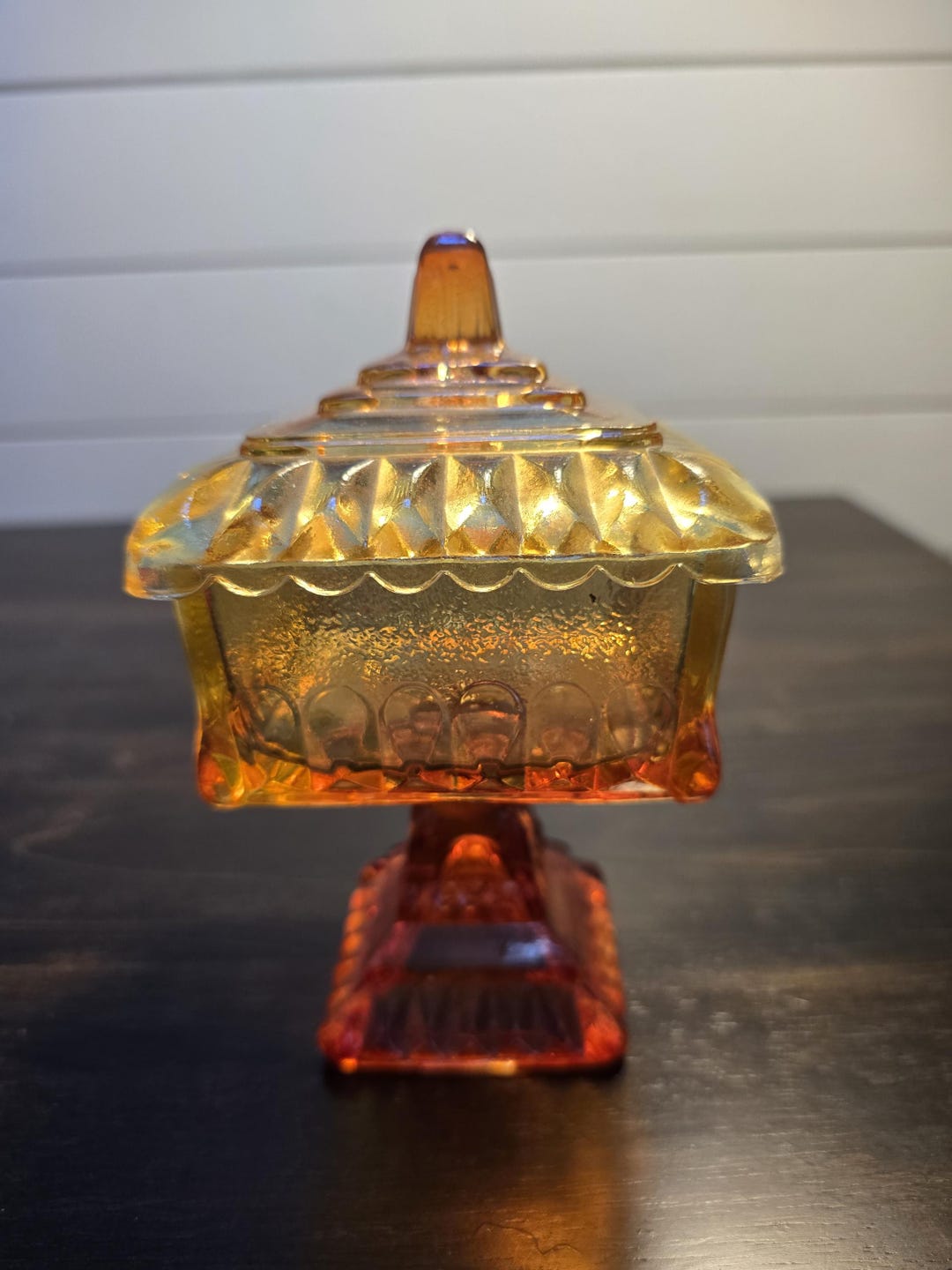 Vintage Jeanette Glass Wedding Cake Box, Covered Glass Dishes Amberina ...