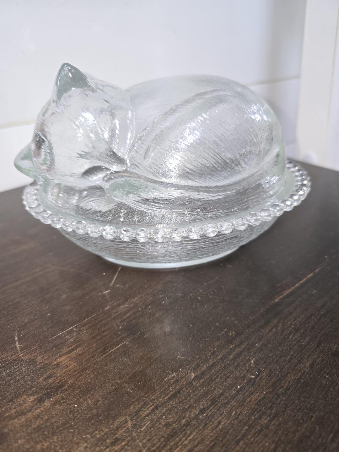 Vintage Indiana Glass Sleeping Cat Basket Covered Dish - Etsy