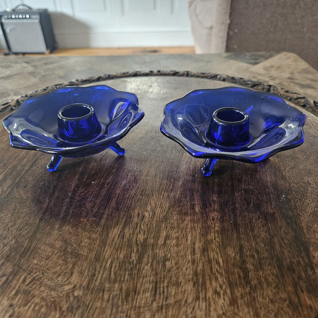 Vintage Cobalt Blue Candle Holders - Etsy