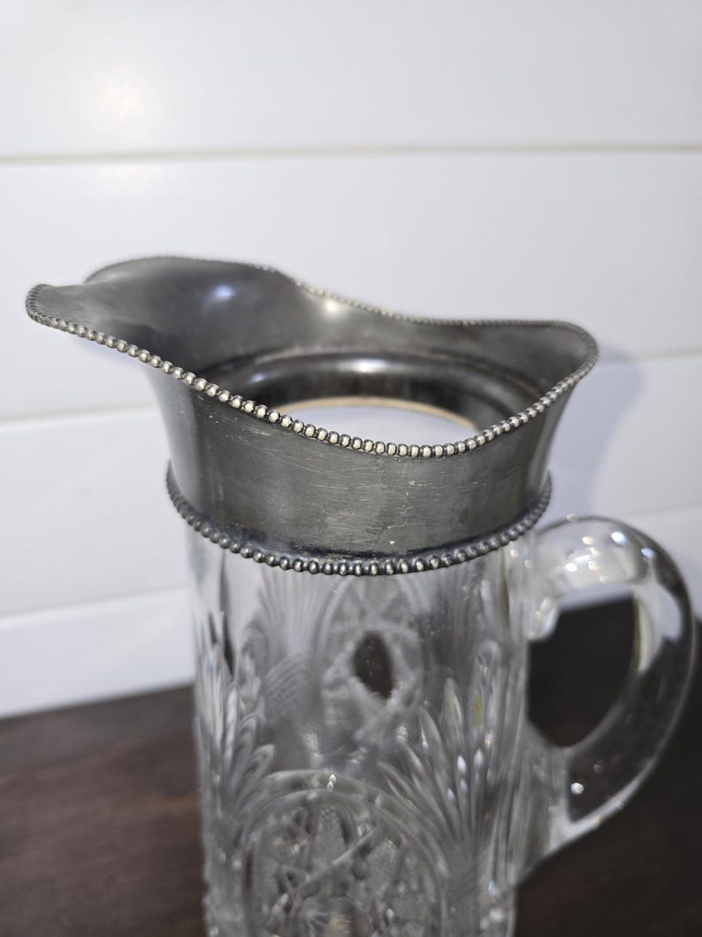 Vintage Brilliant Cut Glass Pitcher With Silver Plated Spout - Etsy