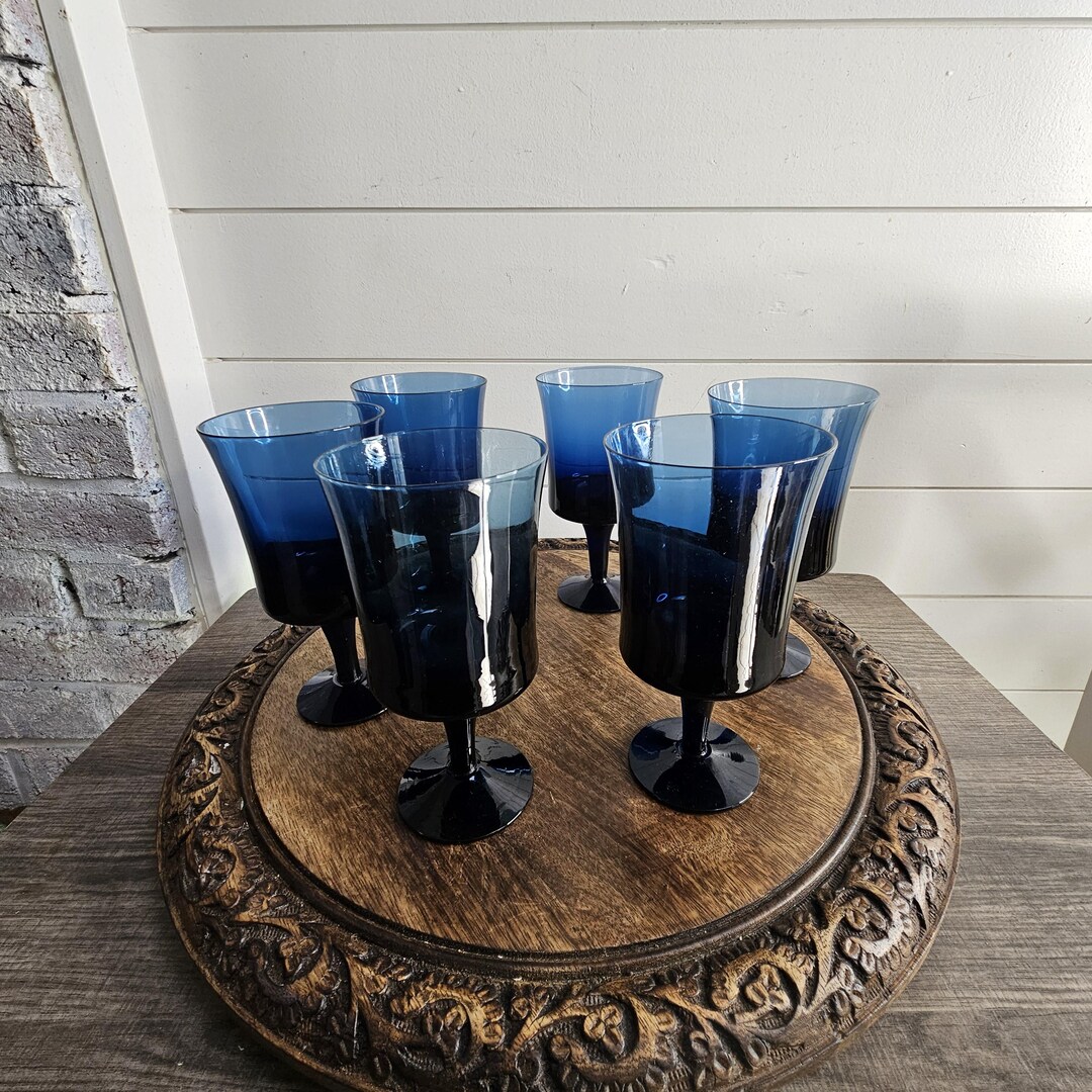 Denby Arabesque Blue Ice Water Goblets Glasses Set of 6, Vintage - Etsy