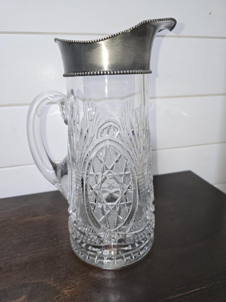 Vintage Brilliant Cut Glass Pitcher With Silver Plated Spout - Etsy
