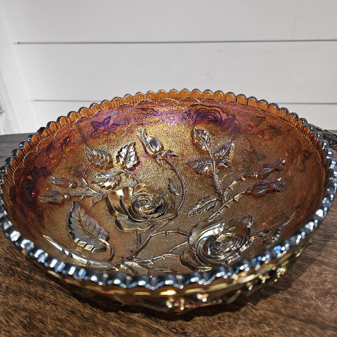 Irredescent Golden Amber Marigold Carnival Glass Vintage Bowl - Etsy