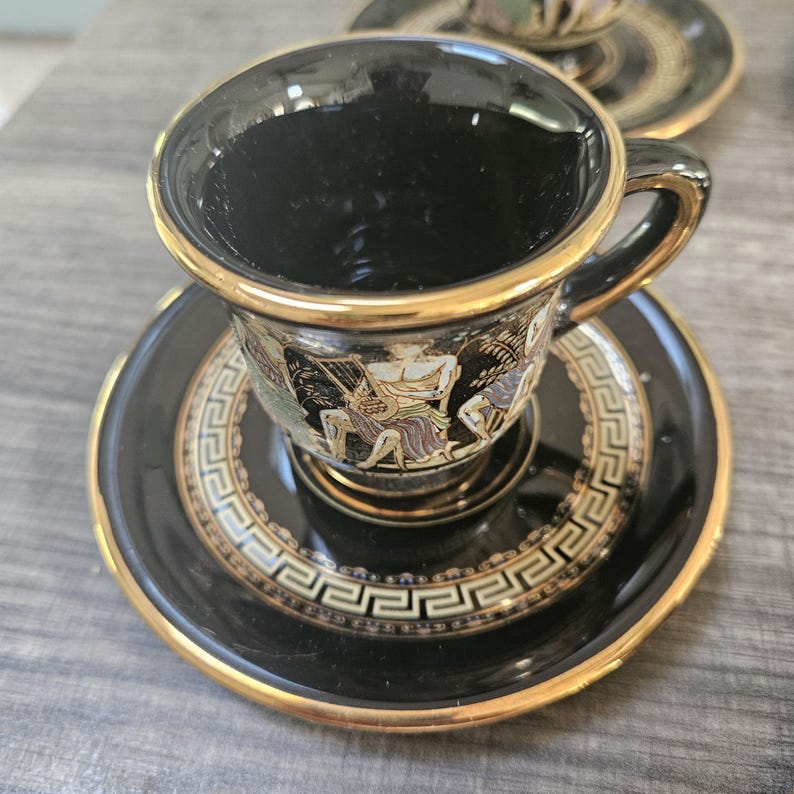 Handmade Greek 24k Gold Embellished Tea Cups and Saucers, Vintage - Etsy
