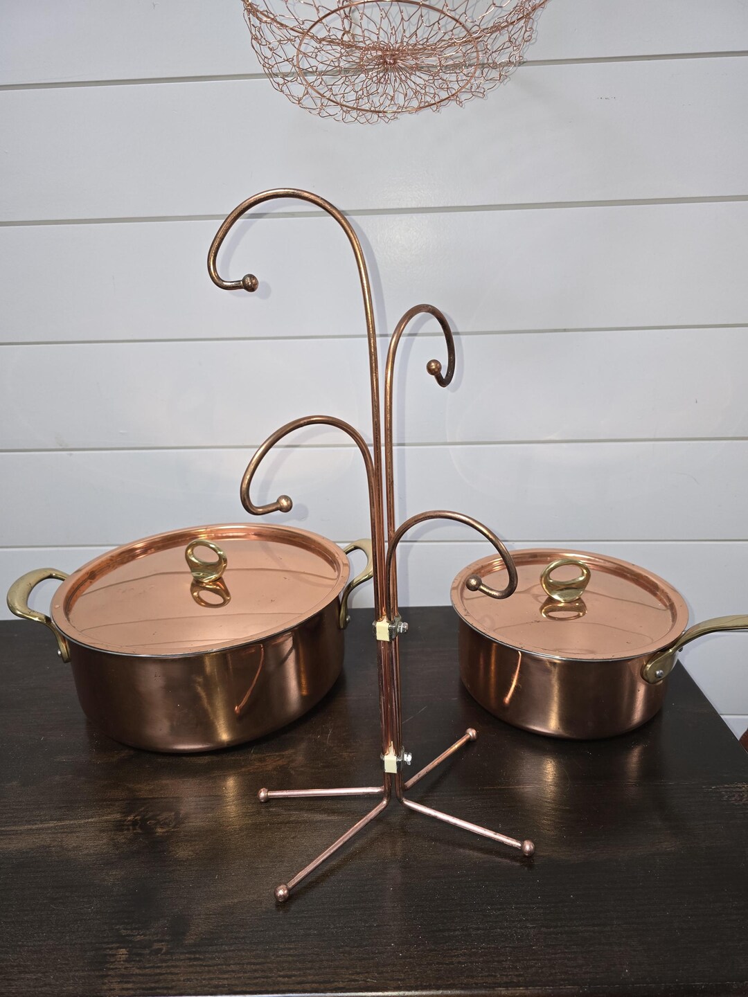 Copper Kitchen Ensemble Including Copper Mug Holder, Set of 2 Heavy ...