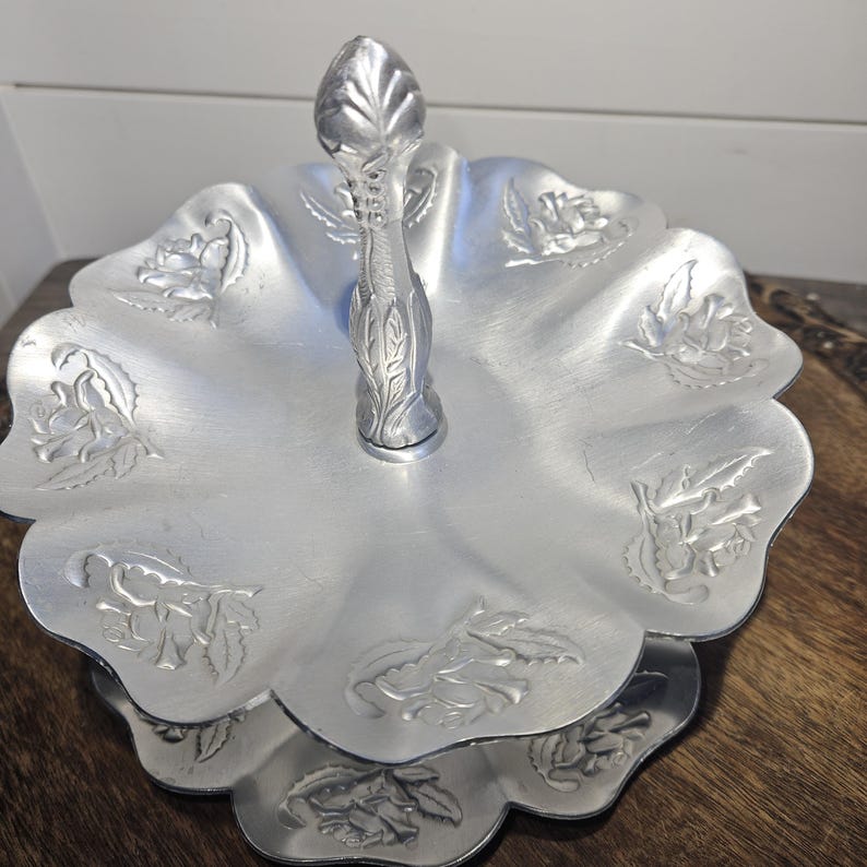 Vintage Forged Aluminum Two Tiered Tray, Roses Vintage - Etsy