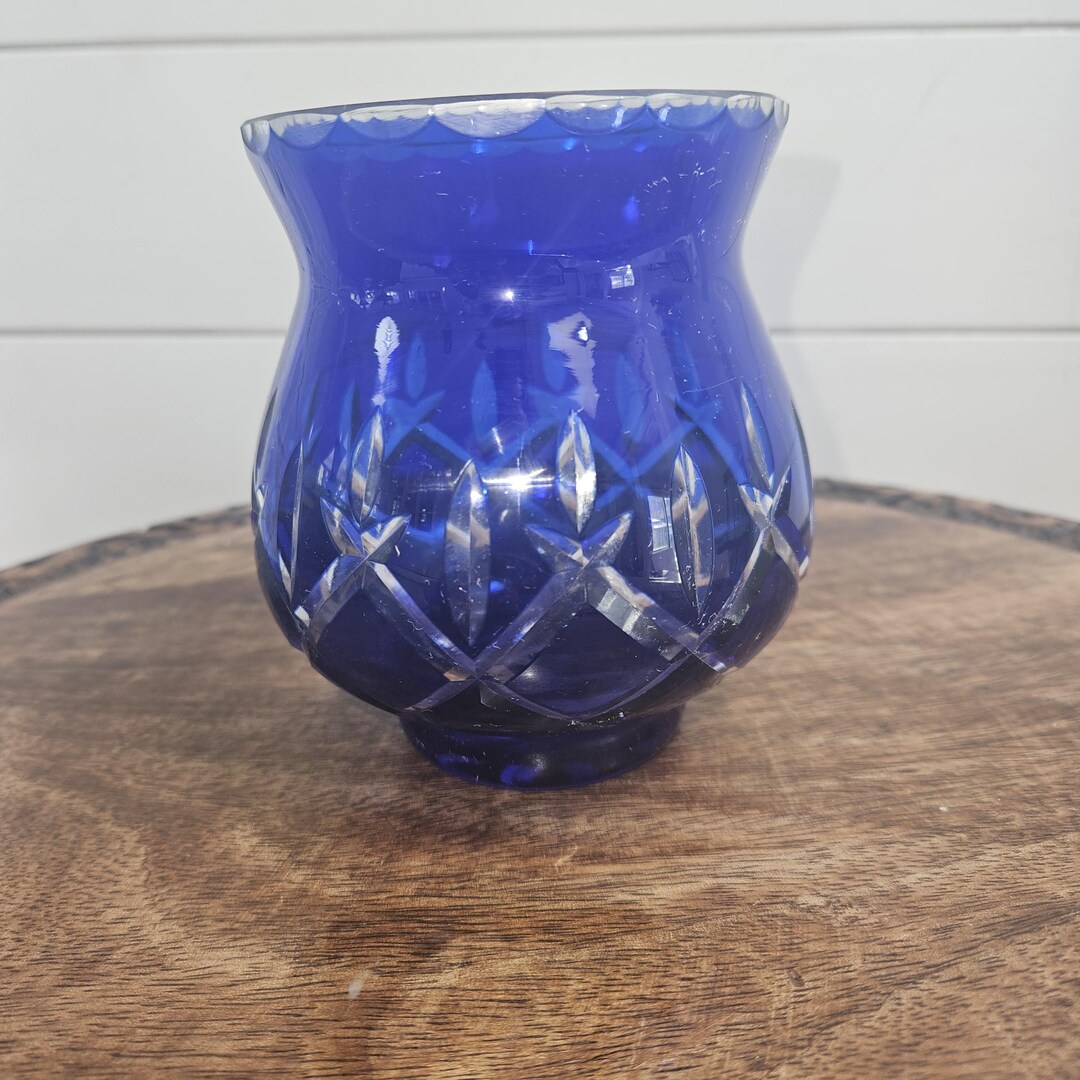 Crystal Cut Cobalt Blue Candle Holder - Etsy