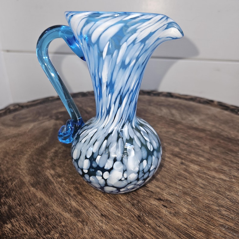 Azure Blue Vintage Glass West Virginia Glass Co White Blue Pitcher Bud ...
