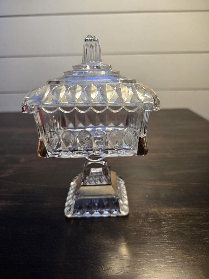 Vintage Jeanette Glass Wedding Cake Box, Covered Glass Dishes Amberina ...