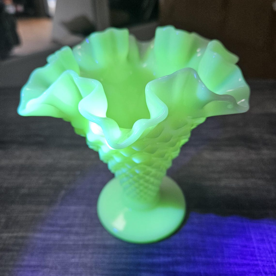 Vintage Fenton Uranium Milk Glass Vase - Etsy