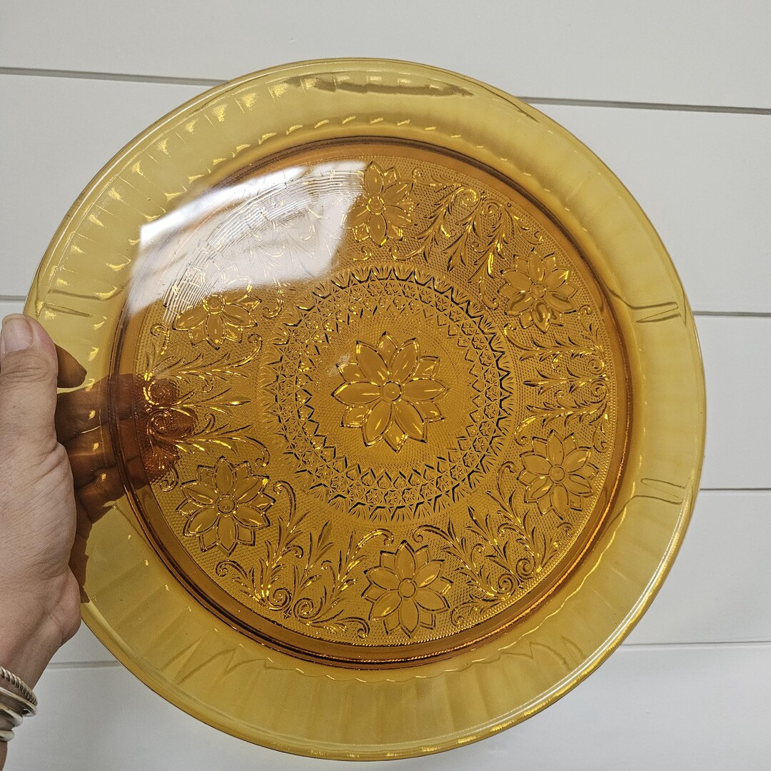 Vintage Amber Cake Plate Tiara/indiana Glass - Etsy