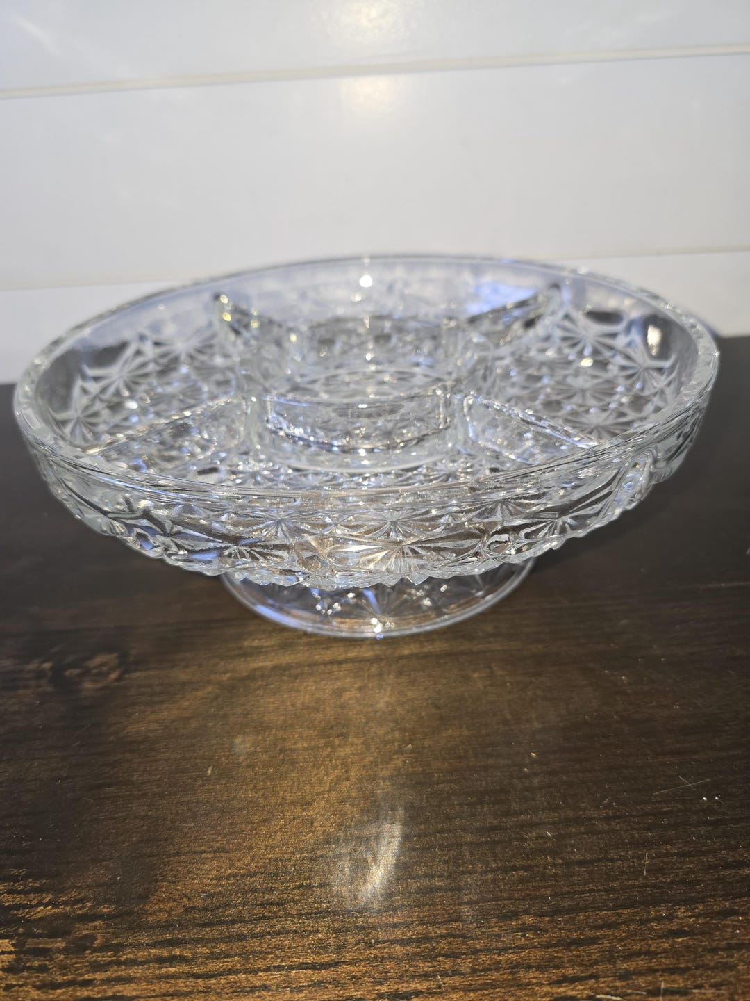 Vintage Pedestal Crystal Relish Tray With 5 Sections - Etsy