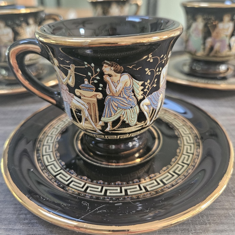 Handmade Greek 24k Gold Embellished Tea Cups and Saucers, Vintage - Etsy