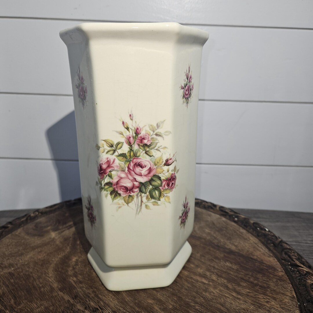 Shabby Chic VB Athena California Porcelain Vase, Pink Roses - Etsy