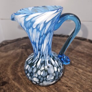 Azure Blue Vintage Glass West Virginia Glass Co White Blue Pitcher Bud ...