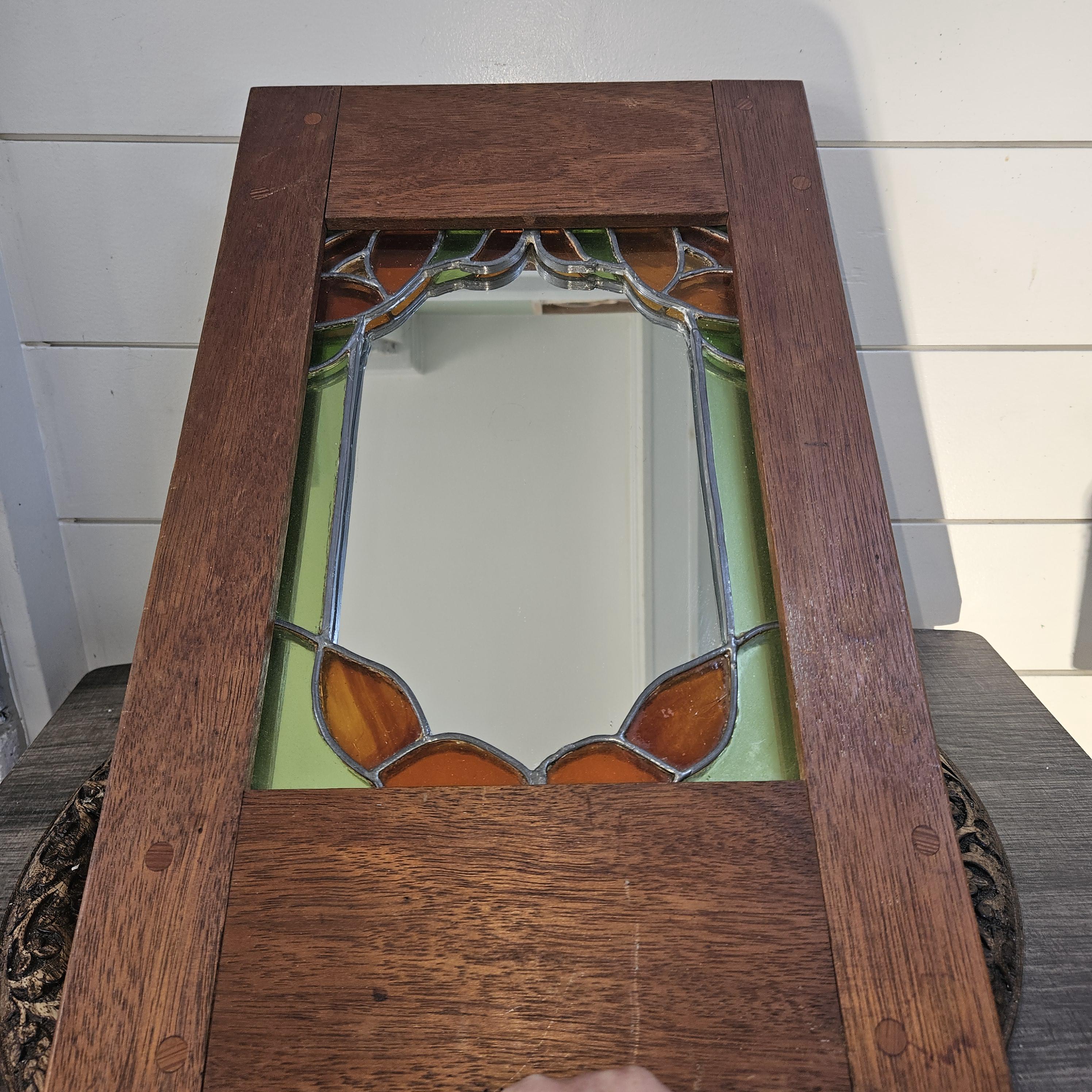 Vintage Hand Made Stained Glass Wood Framed Hanging Mirror - Etsy