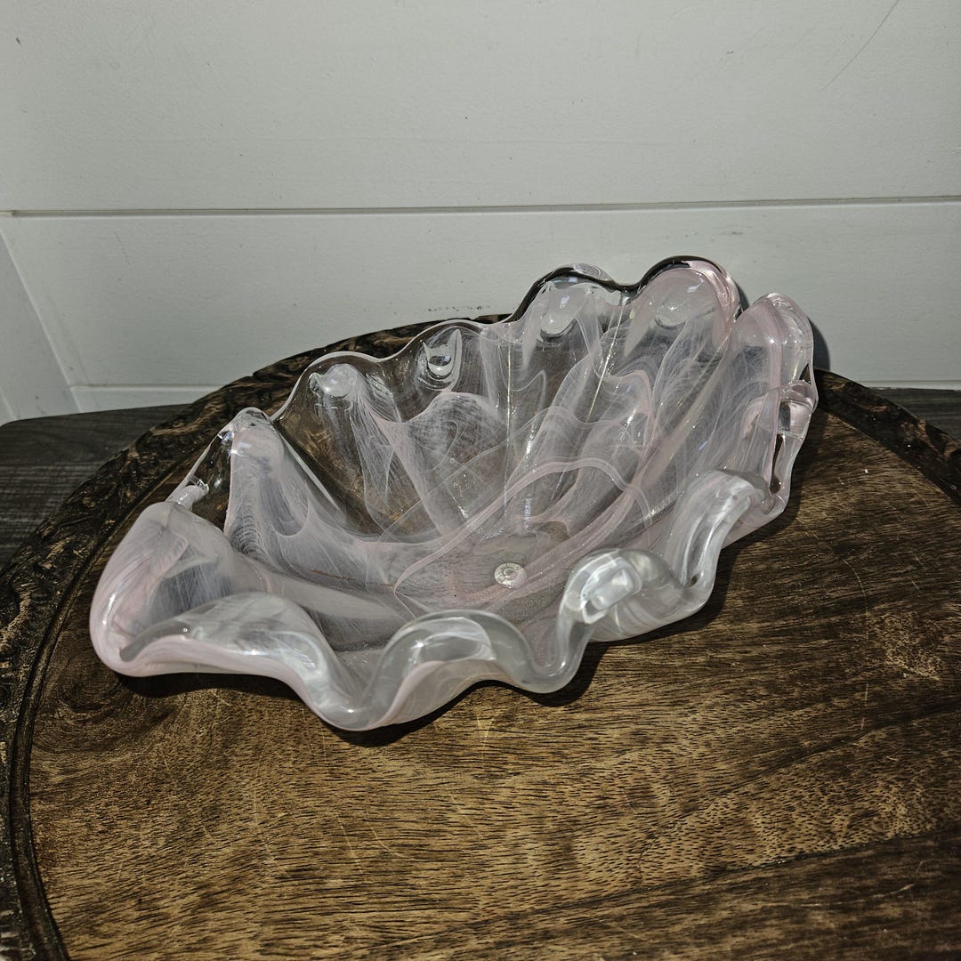 Pink and Clear Heavy Glass Clam Shell Crystal Bowl - Etsy