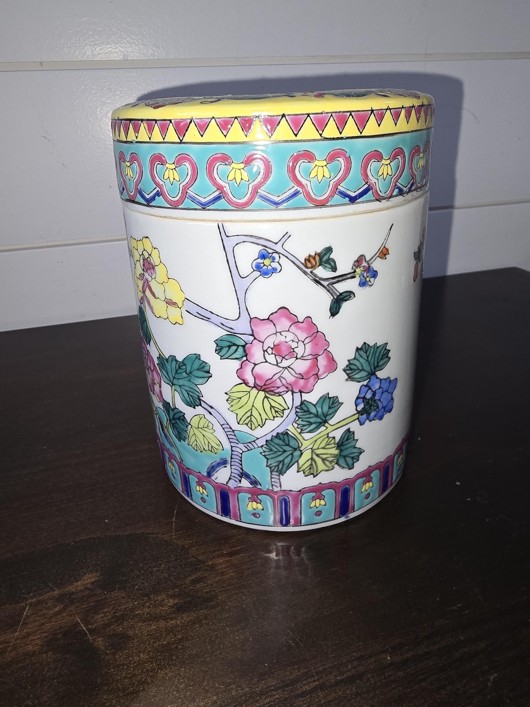 Chinese Porcelain Colorful Floral Rose Tea Jar - Etsy