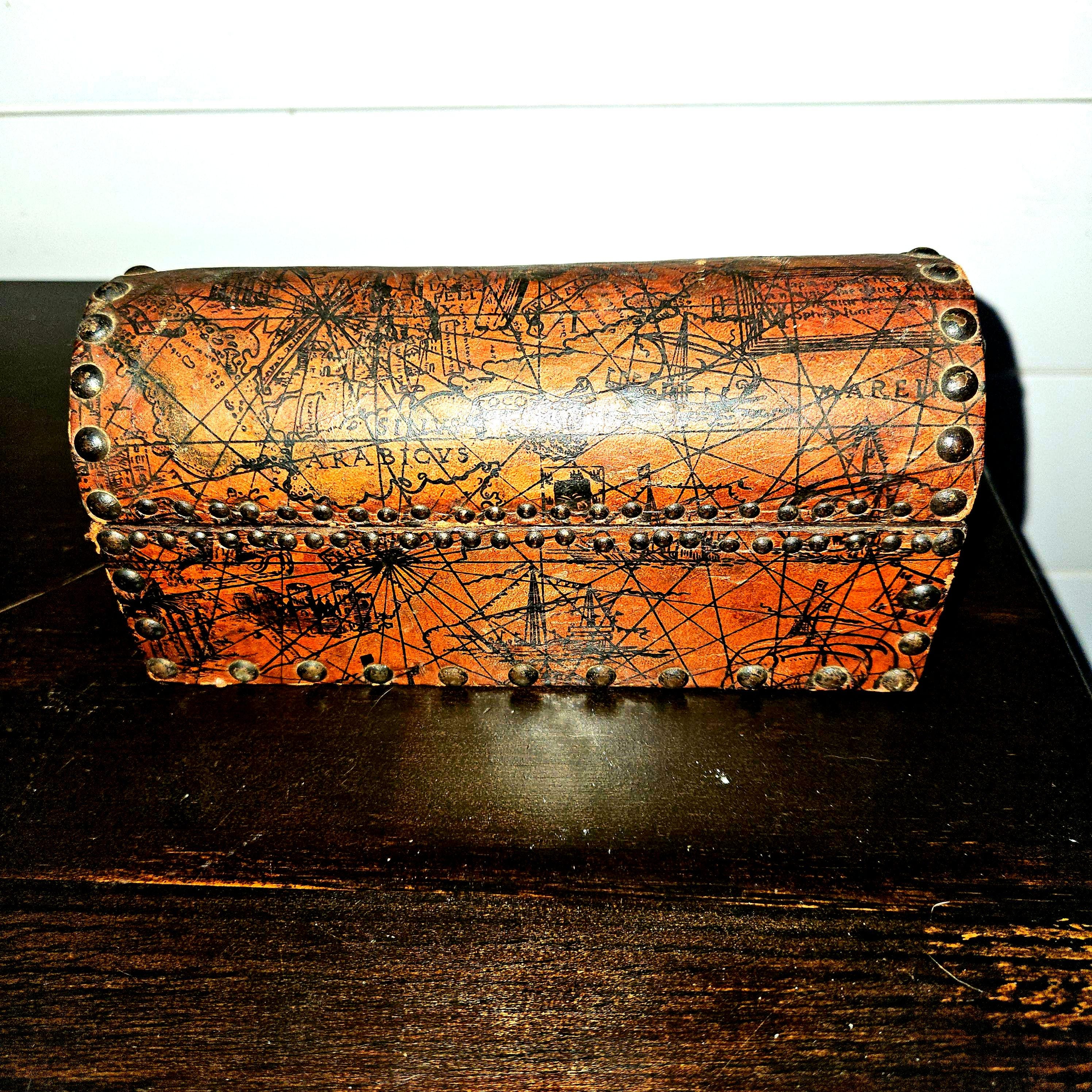 Vintage Leather Studded Map Box - Etsy
