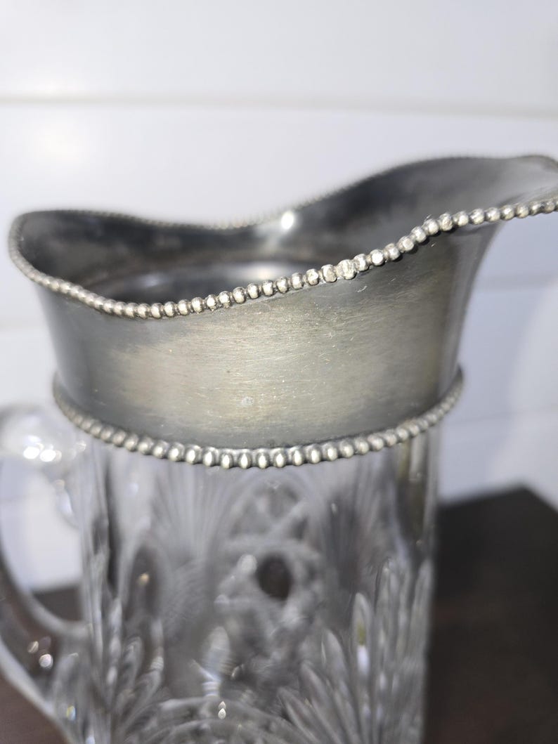 Vintage Brilliant Cut Glass Pitcher With Silver Plated Spout - Etsy