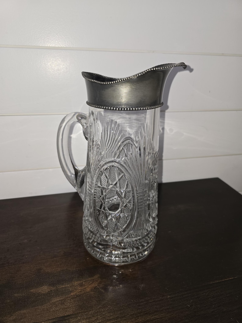 Vintage Brilliant Cut Glass Pitcher With Silver Plated Spout - Etsy