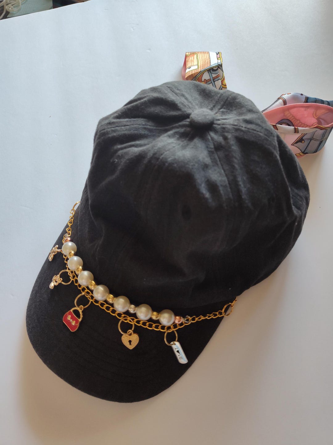 Luxury Womens Black Baseball Cap, Chain Charms Pearls Custom Design. - Etsy