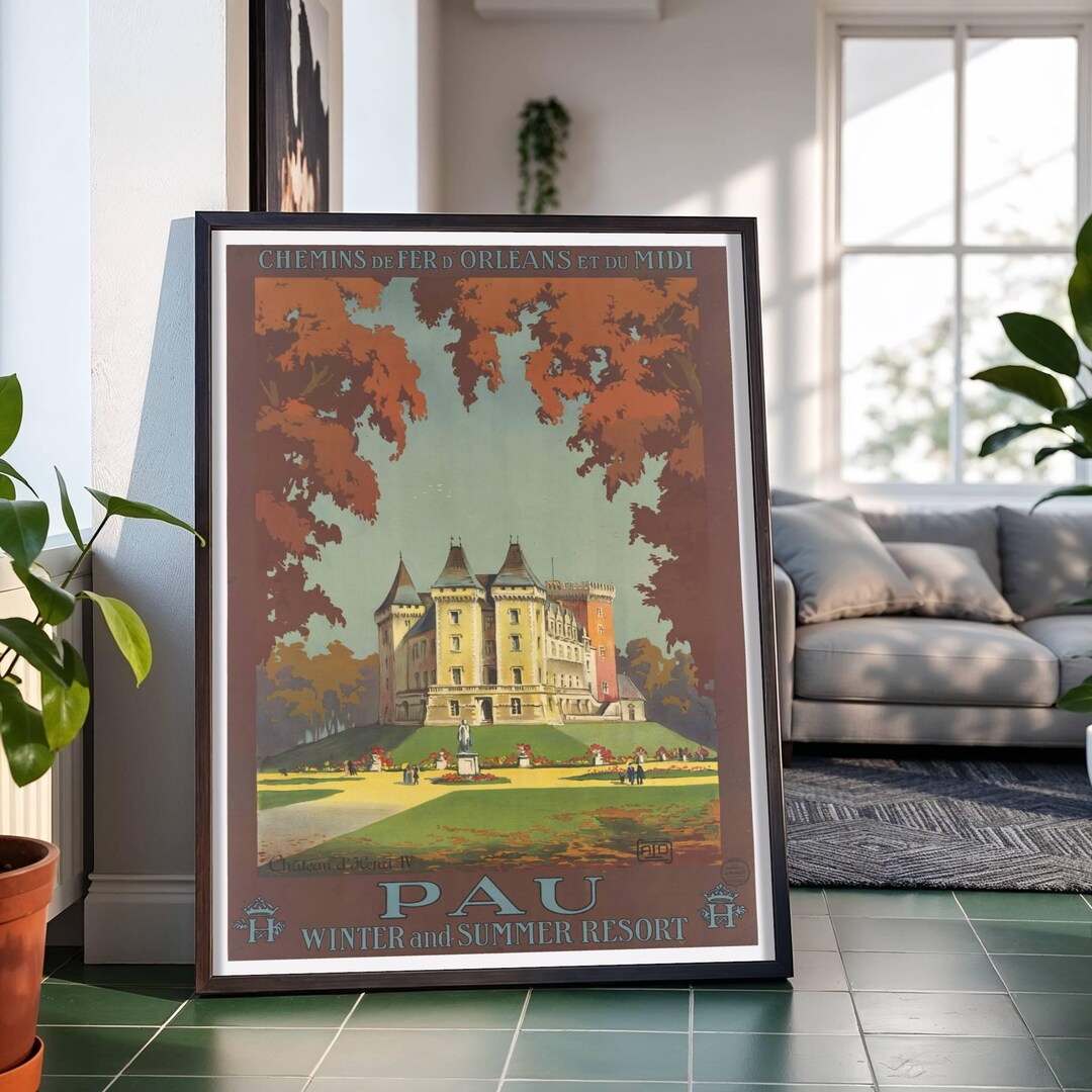 Pau, France Historic Castle Garden Travel Poster : Chateau De Vintage ...