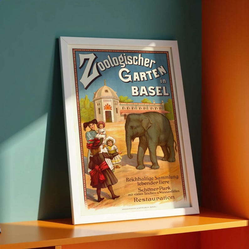 Basel Zoo Elephant Poster: Vintage Travel Print, Historic Swiss Art - Etsy