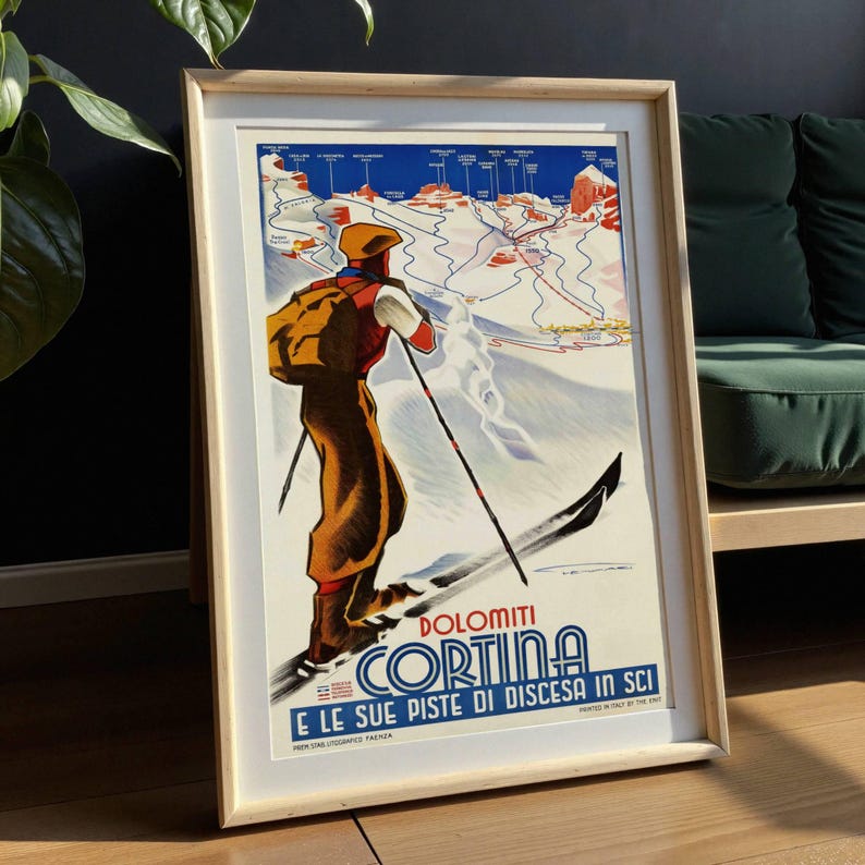 Dolomiti Cortina Vintage Ski Resort Map Mountain Landscape Travel ...