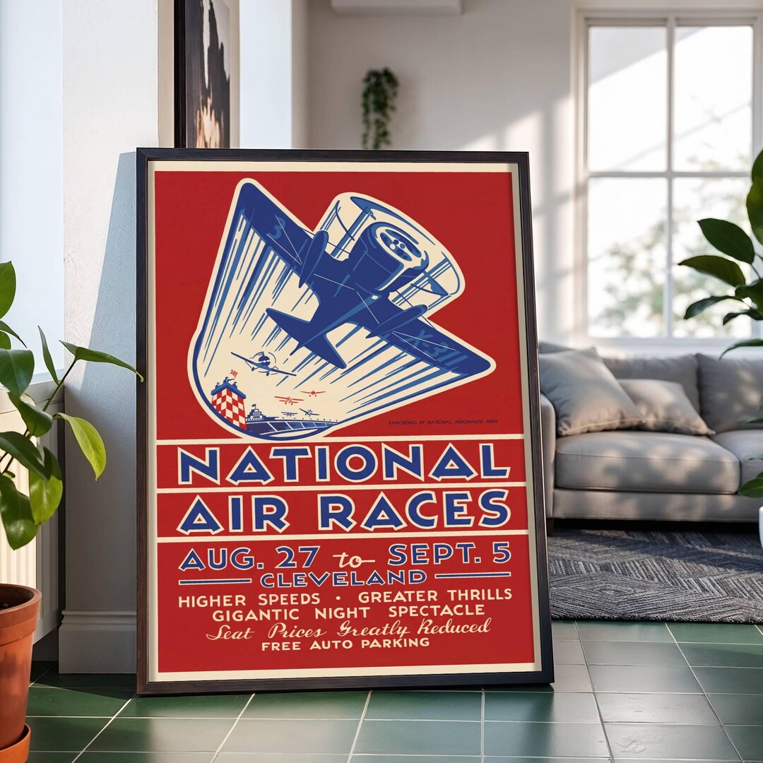 Vintage Air Race Speeding Airplane Sports Poster : Retro Aviation ...