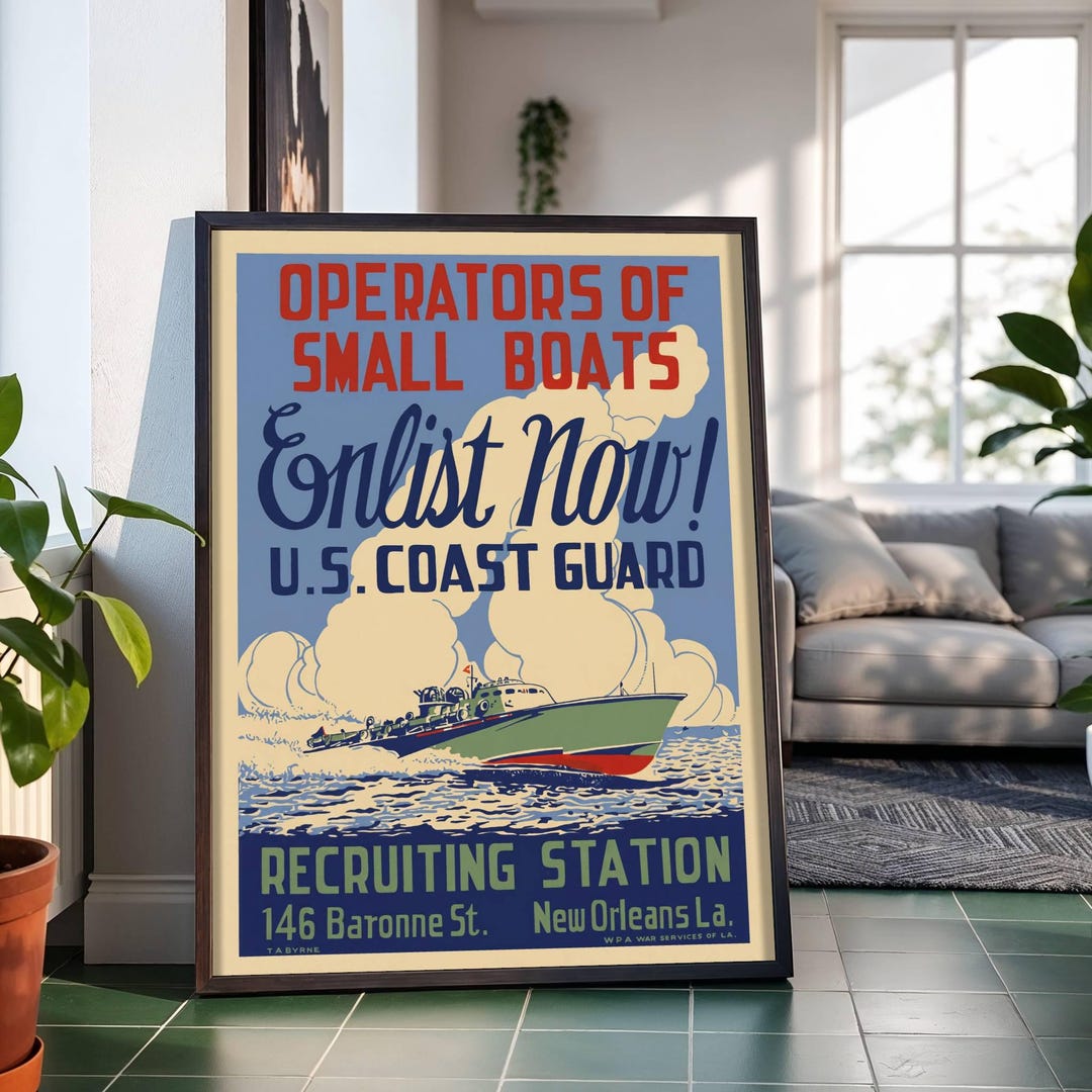 Military Boat Recruitment Coast Guard Advertisement Poster : Vintage - Etsy