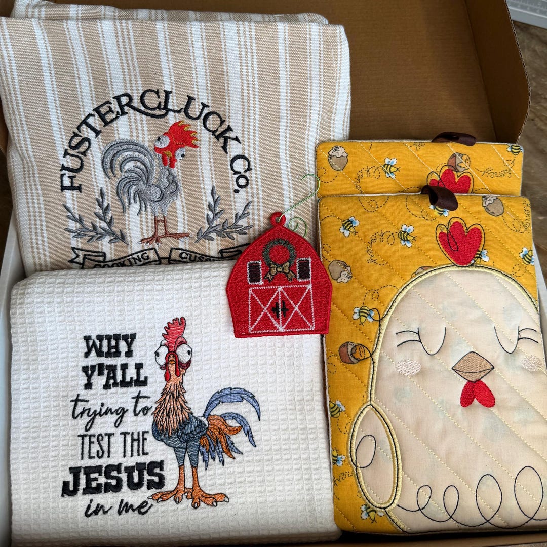 Crazy Chicken Lady Gift Box – Embroidered Apron, Towel, Pot Holders ...