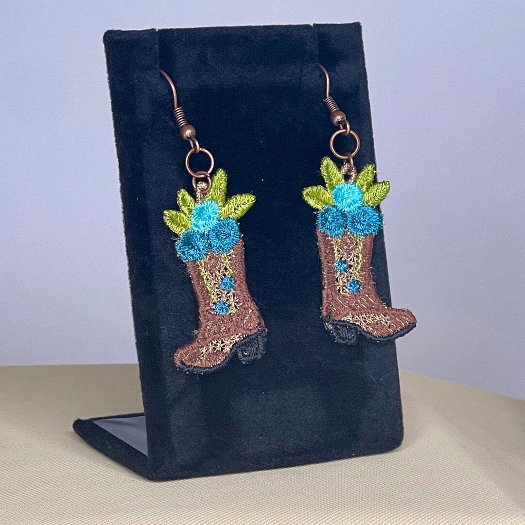 Western Cowgirl Boots Earrings Cowhide Crossbody Bag Flowered Boot ...