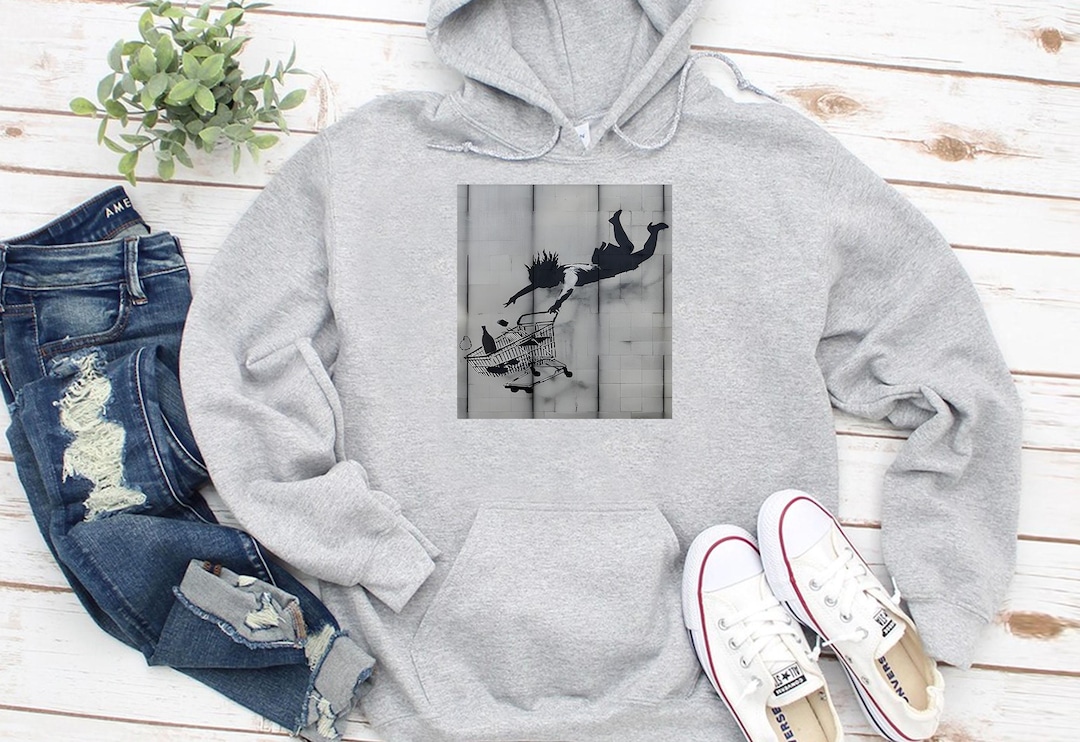 Banksy Shop Till You Drop Falling Shopper Hoodie Sweatshirt - Graffiti ...