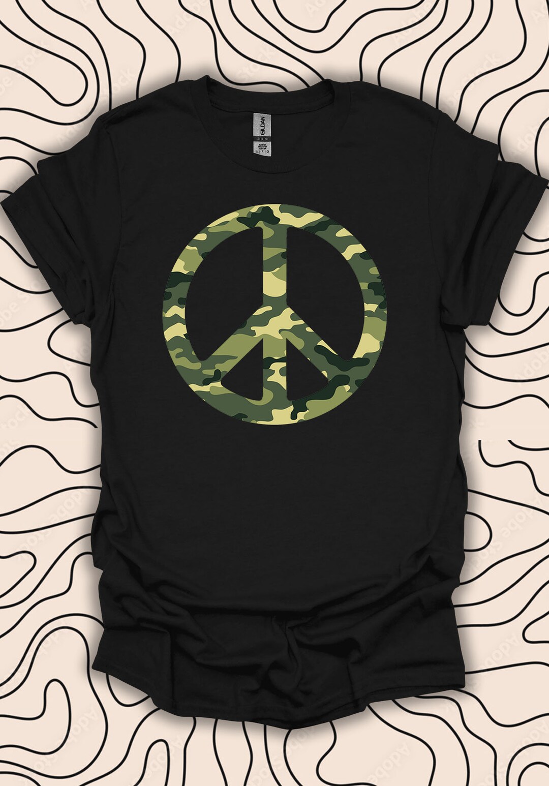 Camo Peace Sign T-shirt Military Style Graphic Tee Camouflage Peace ...