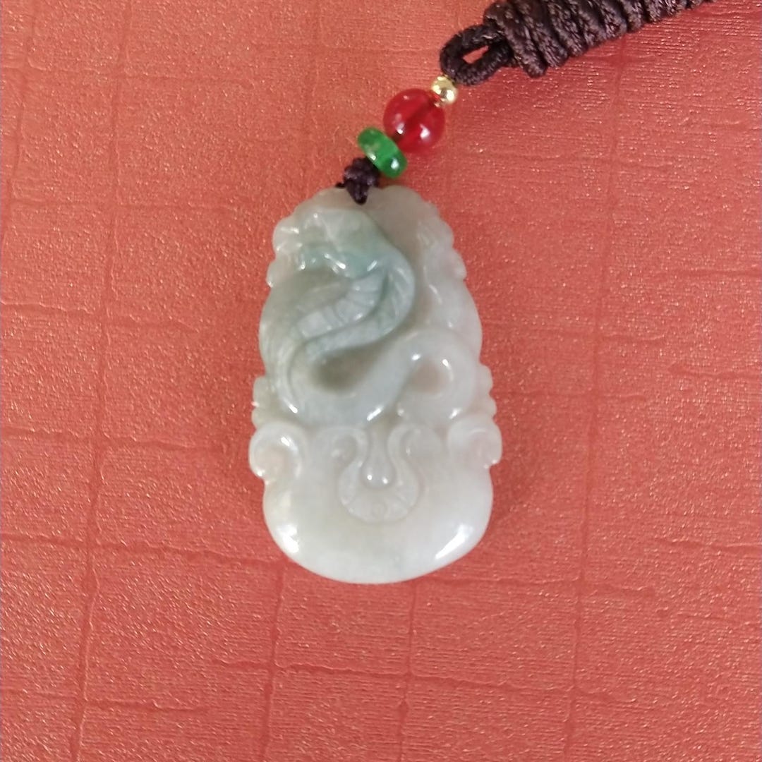 Certificate Hand Carved Jade Snake Pendant Necklace - Adjustable String ...