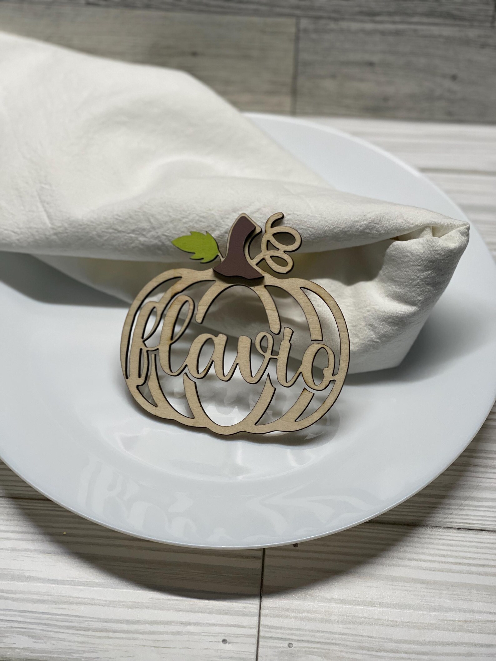 Custom Wood Pumpkin Name Tag: Rustic Thanksgiving Place Card - Etsy