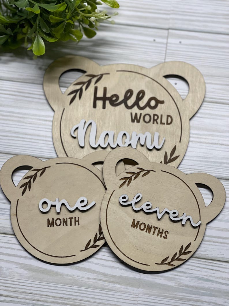 Wooden Monthly Milestone Baby, Disc Baby Milestone Cards, Monthly ...