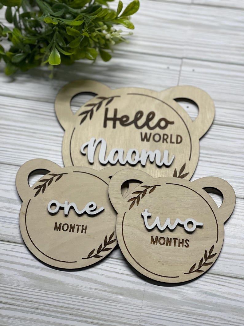 Wooden Monthly Milestone Baby, Disc Baby Milestone Cards, Monthly ...