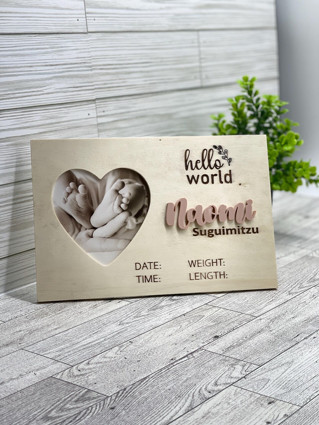 Newborn Baby Stats Sign, Hospital Footprint Sign for Baby, Wooden Birth ...