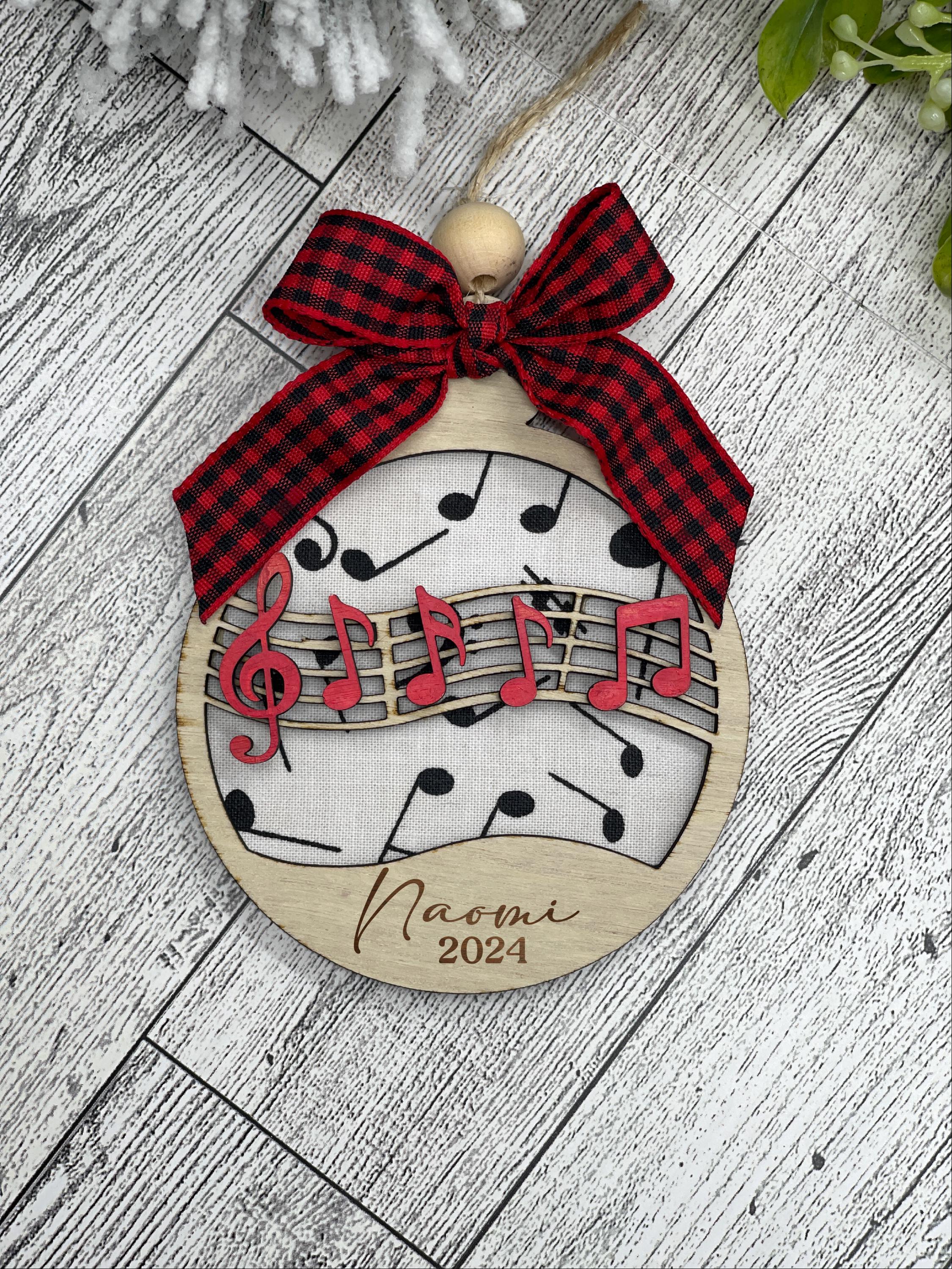 Custom Engraved Wood Christmas Ornament: Sheet Music Notes, Vintage ...