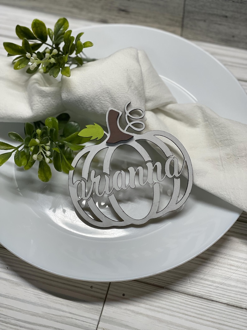 Custom Wood Pumpkin Name Tag: Rustic Thanksgiving Place Card - Etsy