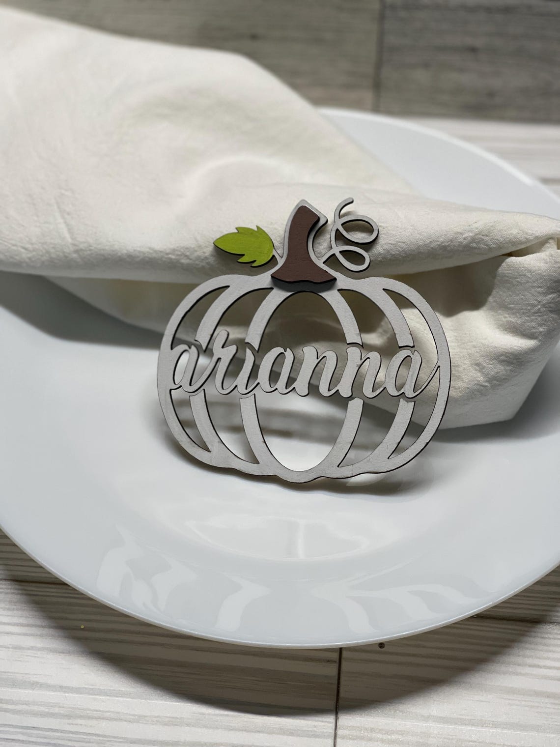Custom Wood Pumpkin Name Tag: Rustic Thanksgiving Place Card - Etsy
