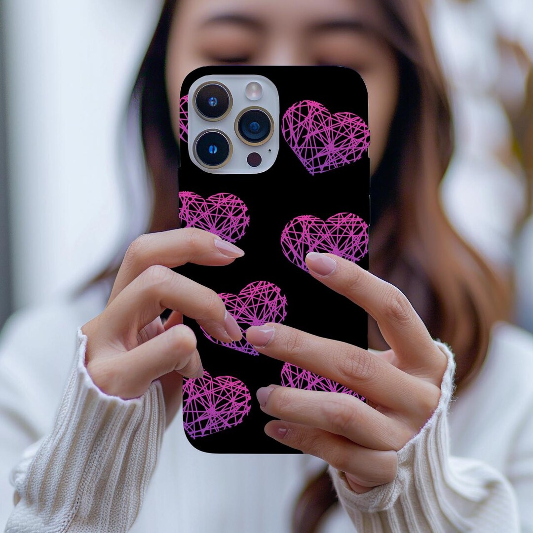 Cute Black Phone Case With Pink Abstract Hearts Adding a Playful and ...